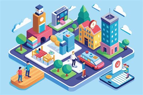 A Lively Isometric View Depicting Customizable Mobile Life With People