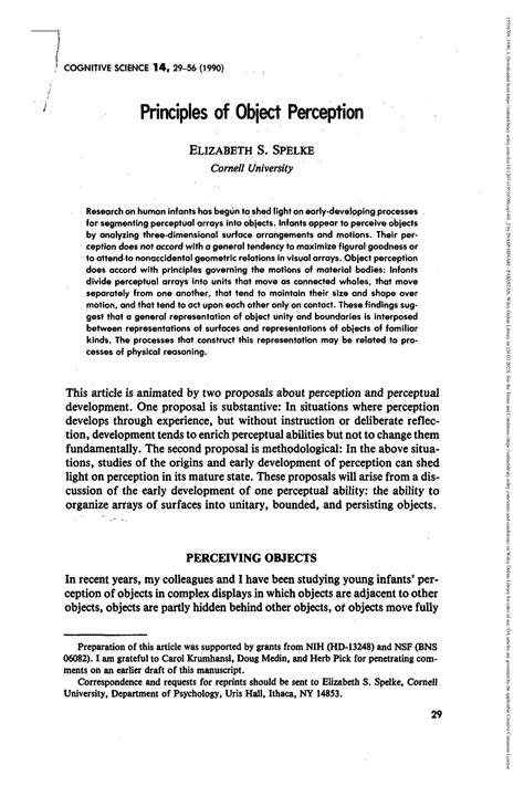 Solution Cognitive Science January 1990 Spelke Principles Of Object
