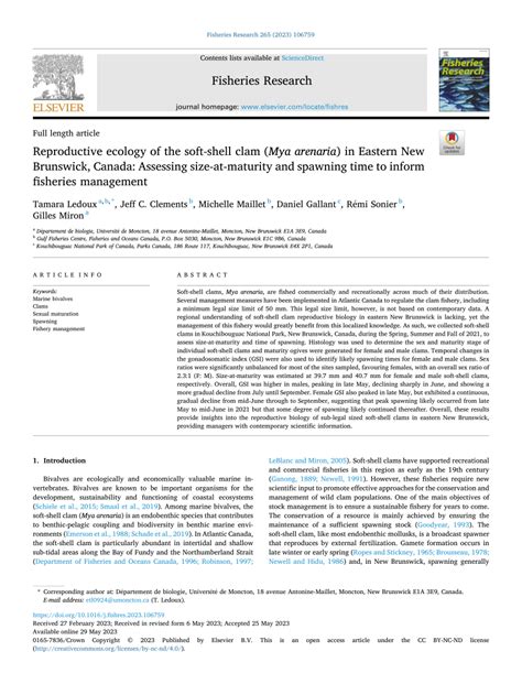 PDF Reproductive Ecology Of The Soft Shell Clam Mya Arenaria In Eastern New Brunswick