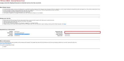 Visual Studio IIS Detailed Internal Server Error The Page Cannot Be Displayed