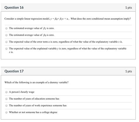 solved question 16 1 pts consider a simple linear regression