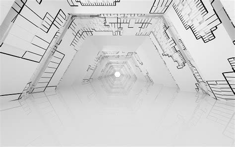 흰색 배경 3d 렌더링이 있는 빈 터널입니다 육각형에 대한 스톡 사진 및 기타 이미지 육각형 터널 0명 Istock