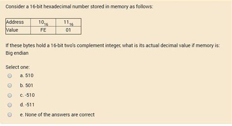 Solved Consider A 16 Bit Hexadecimal Number Stored In Memory As Follows Address Value 10 16 Fe