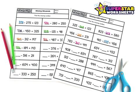 Missing Number Subtraction Worksheets Superstar Worksheets