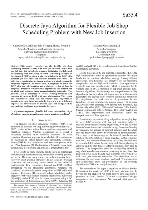Pdf Discrete Jaya Algorithm For Flexible Job Shop Scheduling Problem With New Job Insertion