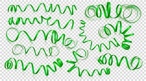 투명도 배경에 현실적인 녹색 리본 세트입니다 벡터 일러스트입니다 인사말 카드 휴일 배너 선물 등을 위해 사용할 수 있습니다 개념에 대한 스톡 벡터 아트 및 기타 이미지