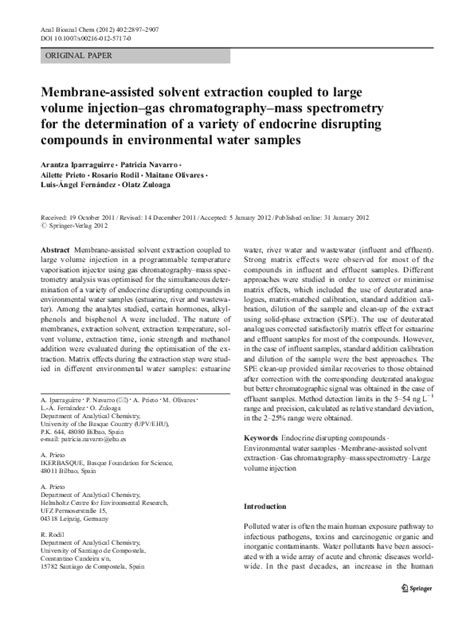 Pdf Membrane Assisted Solvent Extraction Coupled To Large Volume Injection Gas Chromatography