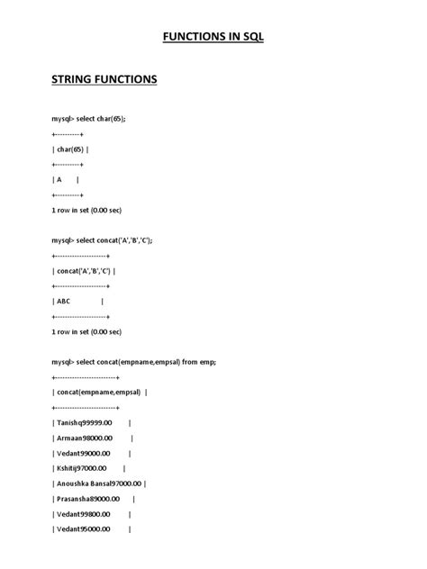 Xii 070721 Functions In Sql Pdf Computer Programming String Computer Science