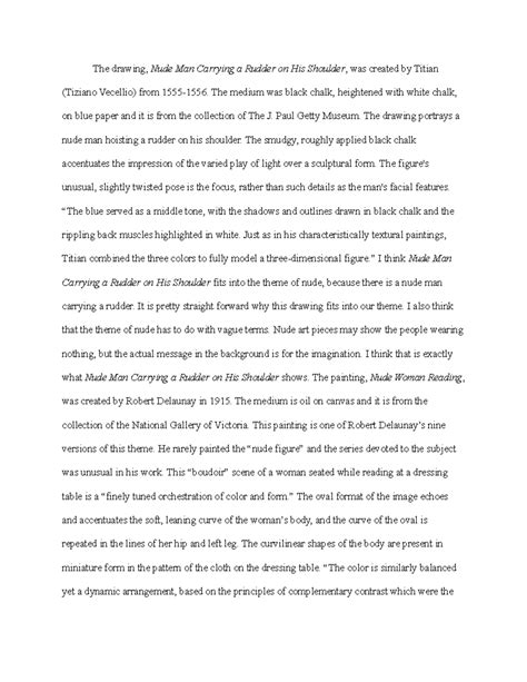 Week Assignment Nude The Drawing Nude Man Carrying A Rudder On His Shoulder Was