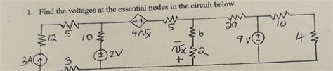 solved find the voltages at the essential nodes in the