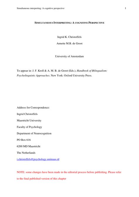 Pdf Simultaneous Interpreting A Cognitive Perspective