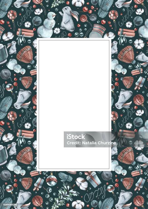 새해 직사각형 세로 수채화 삽화 Cozy Winter에는 눈사람 선물 스노우 글로브 크리스마스 트리 니트 아이템이 있습니다 어두운 배경에 손으로 그린 템플릿입니다 12월에