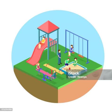 등각 투영 평면 3d 개념 웹 벡터 아이 놀이터 세트 아이에 대한 스톡 벡터 아트 및 기타 이미지 아이 균형 그네 Istock