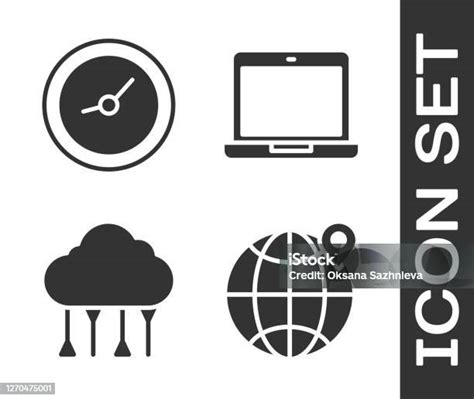 전 세계 위치 설정 시계 네트워크 클라우드 연결 및 랩톱 아이콘 벡터 0명에 대한 스톡 벡터 아트 및 기타 이미지 0명 개념 노트북 Istock