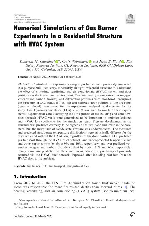 PDF Numerical Simulations Of Gas Burner Experiments In A Residential Structure With HVAC System