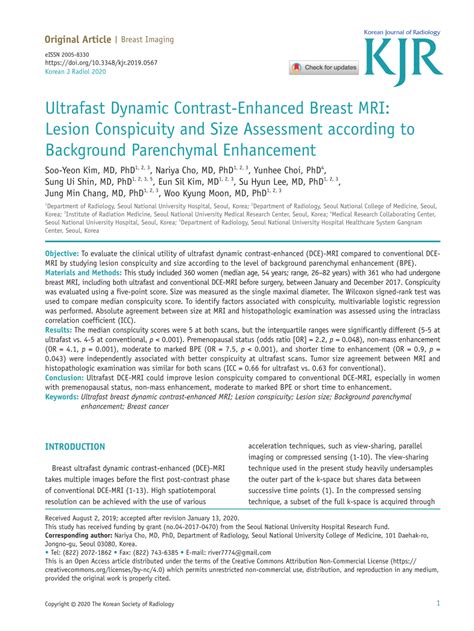 Pdf Ultrafast Dynamic Contrast Enhanced Breast Mri Lesion Conspicuity And Size Assessment