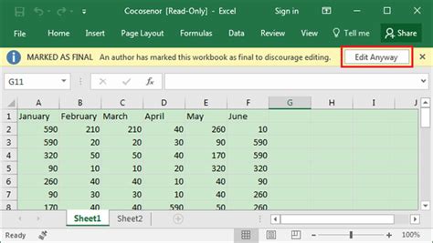 Enable Editing In Excel
