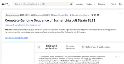 [citation Report] Complete Genome Sequence Of Escherichia Coli Strain Bl21