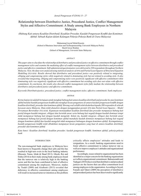 Pdf Relationship Between Distributive Justice Procedural Justice Conflict Management Styles