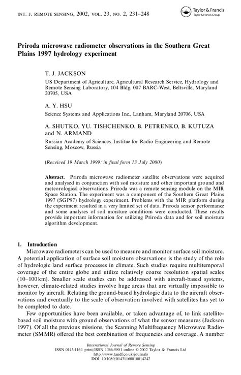 Pdf Priroda Passive Microwave Observations In The Southern Great Plains 1997 Hydrology Experiment
