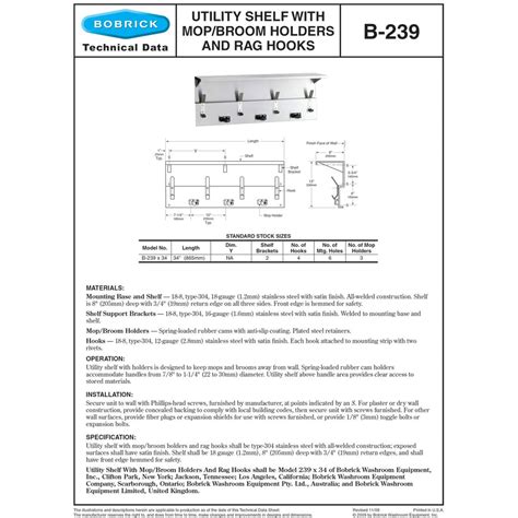 Bobrick B 239x34 Shelf With Mop And Broom Holders And Rag Hooks Bobrick Restroom Products