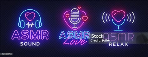 Asmr Tanda Neon Mengatur Vektor Tanda Neon Asmr Love Template Desain Desain Tren Modern Papan