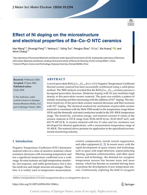 Effect Of Ni Doping On The Microstructure And Electrical Properties Of Bacoo Ntc Ceramics