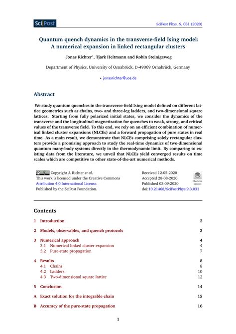 Pdf Quantum Quench Dynamics In The Transverse Field Ising Model A Numerical Expansion In