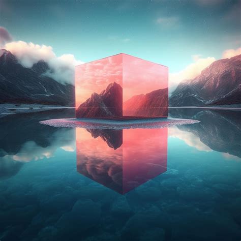 Premium Ai Image There Is A Pink Cube In The Middle Of A Lake Generative Ai