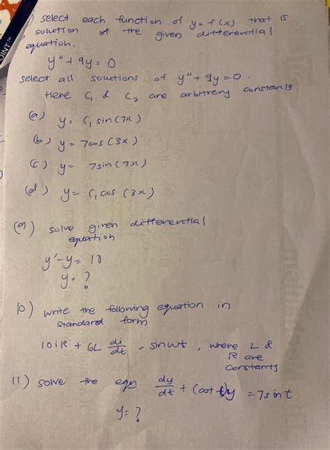 Solved Select Solution Each At Function Of The Given Y F X Chegg Com