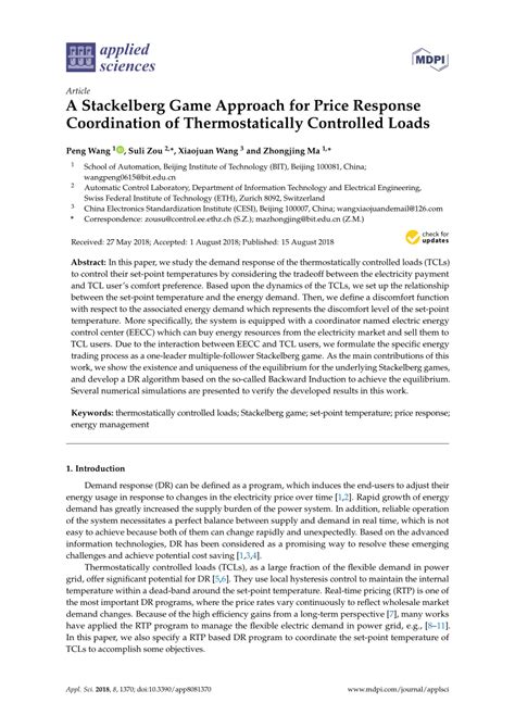 Pdf Demand Side Response Of Thermostatically Controlled Loads Using Stackelberg Game Method