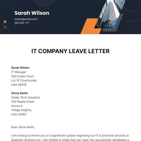 Free It Company Leave Letter Template To Edit Online