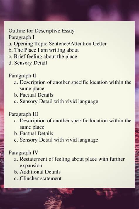 Descriptive Essay Outline Template