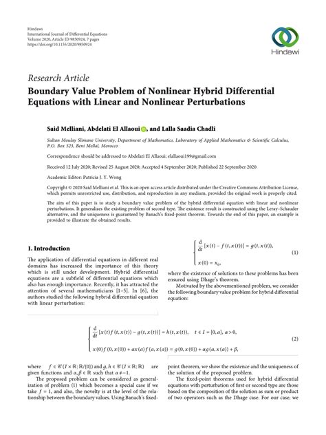 Pdf Boundary Value Problem Of Nonlinear Hybrid Differential Equations
