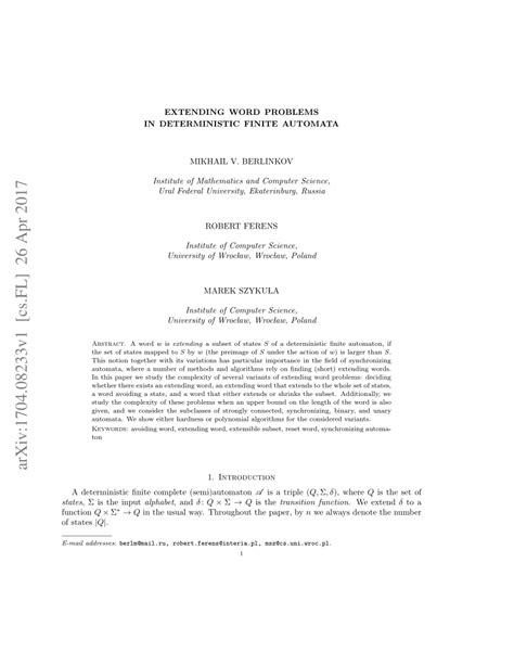 pdf extending word problems in deterministic finite automata