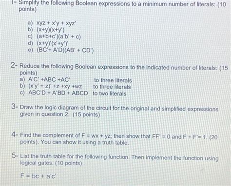 solved 1 simplify the following boolean expressions to a