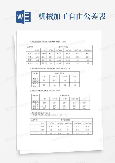 机械加工自由公差表Word模板下载 编号lvekrgnd 熊猫办公