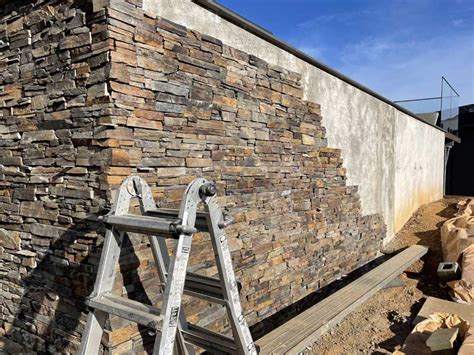 Outdoor Feature Wall With Natural Stacked Stone Cladding Panels Lexa