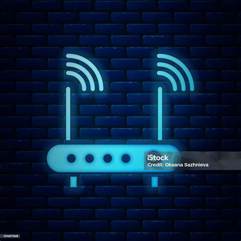 빛나는 네온 라우터와 와이파이 신호 기호 아이콘 벽돌 벽 배경에 격리 무선 이더넷 모뎀 라우터 컴퓨터 기술 인터넷 벡터 일러스트레이션 0명에 대한 스톡 벡터 아트 및 기타