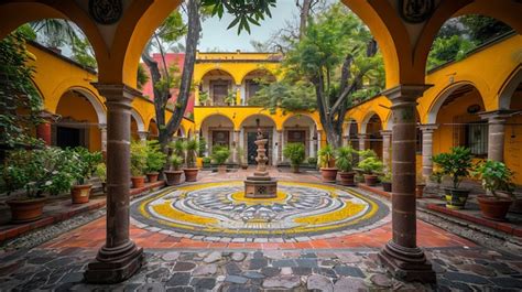 Premium Photo A Courtyard In Mexico City With Colorful Tiles And