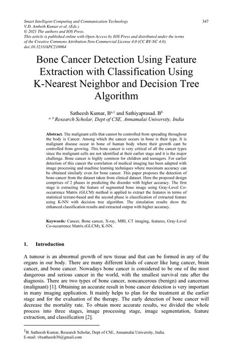 Pdf Bone Cancer Detection Using Feature Extraction With Classification Using K Nearest