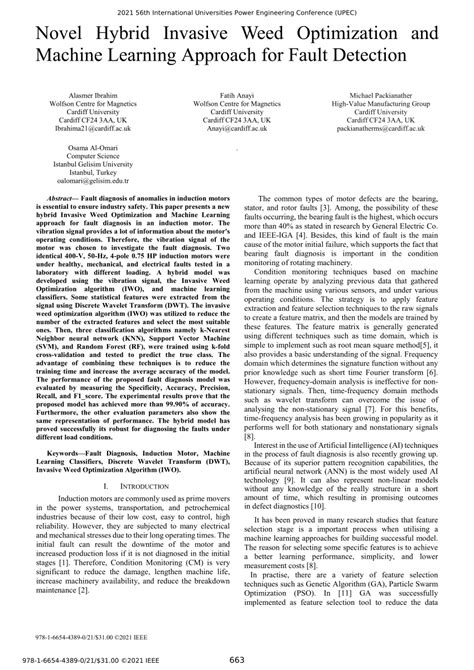 PDF Novel Hybrid Invasive Weed Optimization And Machine Learning Approach For Fault Detection