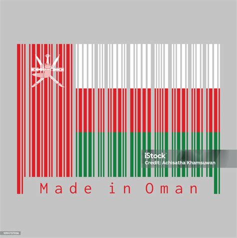 바코드 설정 오만 플래그 흰색 빨간색과 녹색 수직 빨간 줄무늬 오만의 국장 혐의로 가격에 대한 스톡 벡터 아트 및 기타 이미지