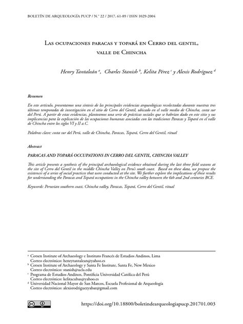 Las Ocupaciones Paracas Y Topara En Cerr Pdf