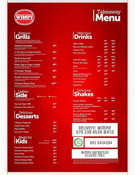 Menu At Wimpy Restaurant Barberton Shop 11