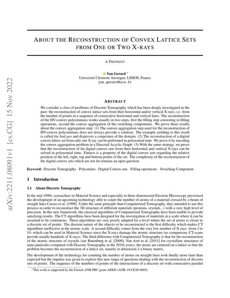 Pdf About The Reconstruction Of Convex Lattice Sets From One Or Two X