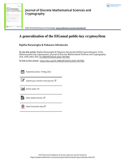 A Generalization Of The Elgamal Public Key Cryptosystem Pdf