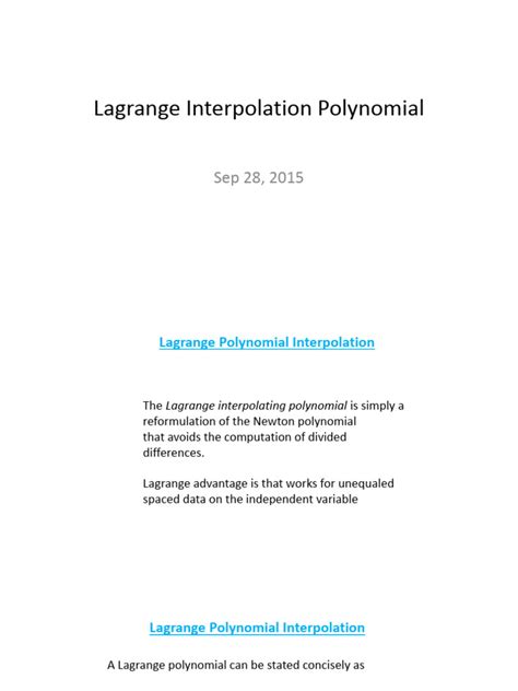 Lagrange Polynomial Interpolation Presentation V3 Pdf Interpolation Polynomial
