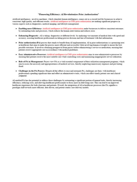 Pioneering Efficiency Ai Revolutionizes Prior Authorization Pdf Artificial Intelligence