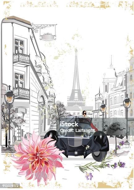 패션 소녀 오래 된 도시의 거리에서 쇼핑 하는 코트와 모자에 가을에 대한 스톡 벡터 아트 및 기타 이미지 가을 파리 일 드 프랑스 거리 Istock